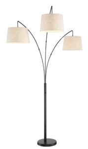 kira home akira 79" 3-light modern arc floor lamp with weighted base & 3-way switch, oatmeal shades + oil rubbed bronze finish