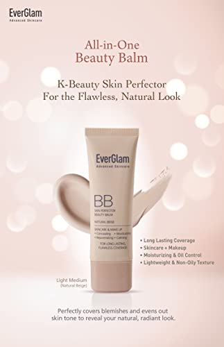 EverGlam K-Beauty Skin Perfector Korean BB Cream, Light Medium - Flawless, Natural Glow in Seconds | Multi-Function Tinted Moisturizer: Stays On All Day, Dewy, Water-Resistant, Oil-Controlling