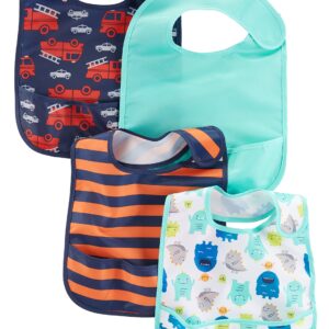 Simple Joys by Carter's Baby 4- Pack Feeder Bibs, Fire Trucks/Monsters/Stripe, One Size