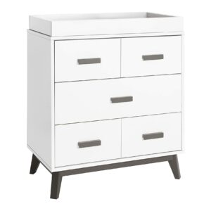 Babyletto Scoot 3-Drawer Changer Dresser with Removable Changing Tray in Slate/White, Greeguard Gold Certified