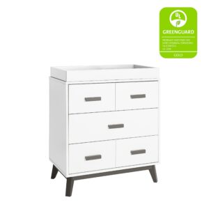 Babyletto Scoot 3-Drawer Changer Dresser with Removable Changing Tray in Slate/White, Greeguard Gold Certified