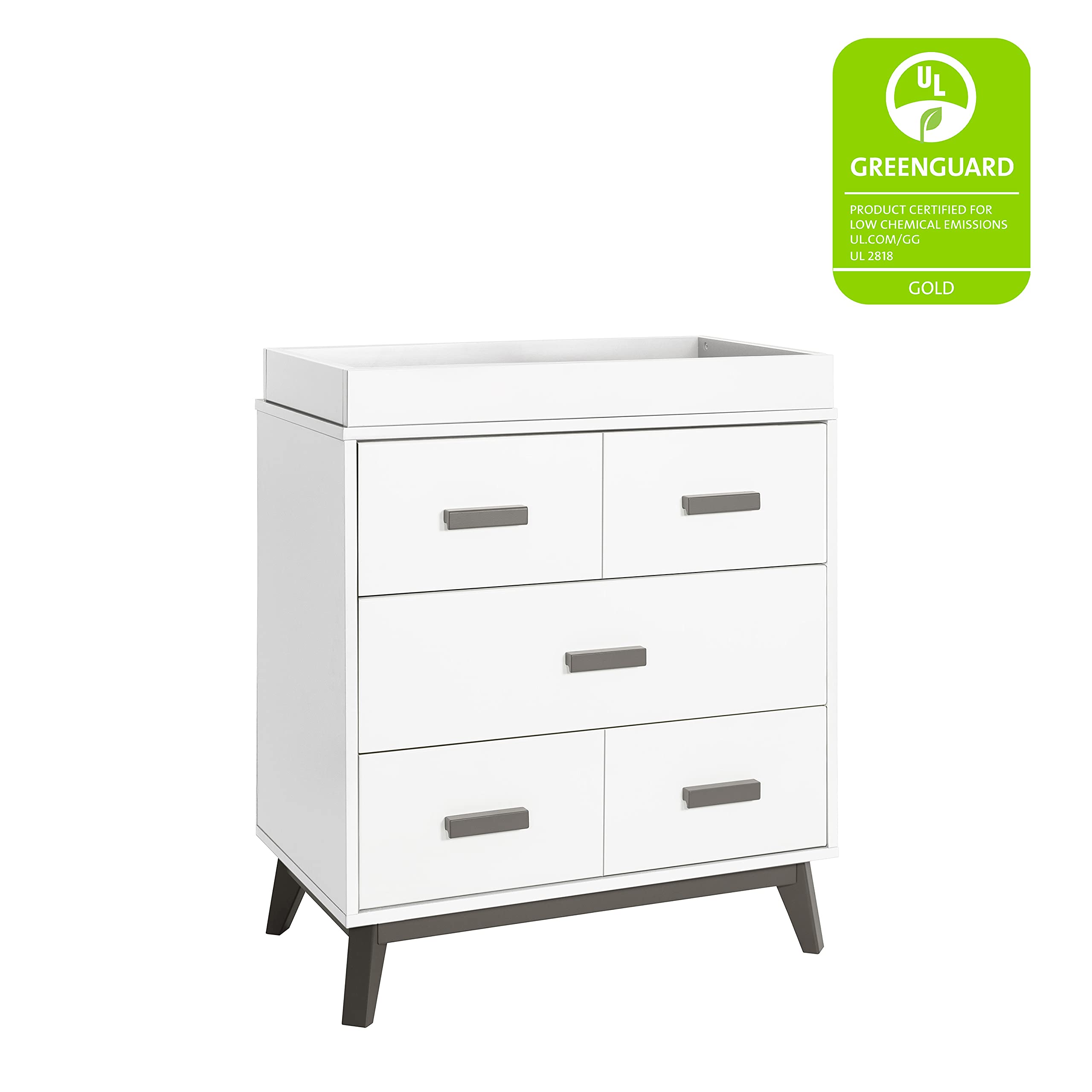 Babyletto Scoot 3-Drawer Changer Dresser with Removable Changing Tray in Slate/White, Greeguard Gold Certified