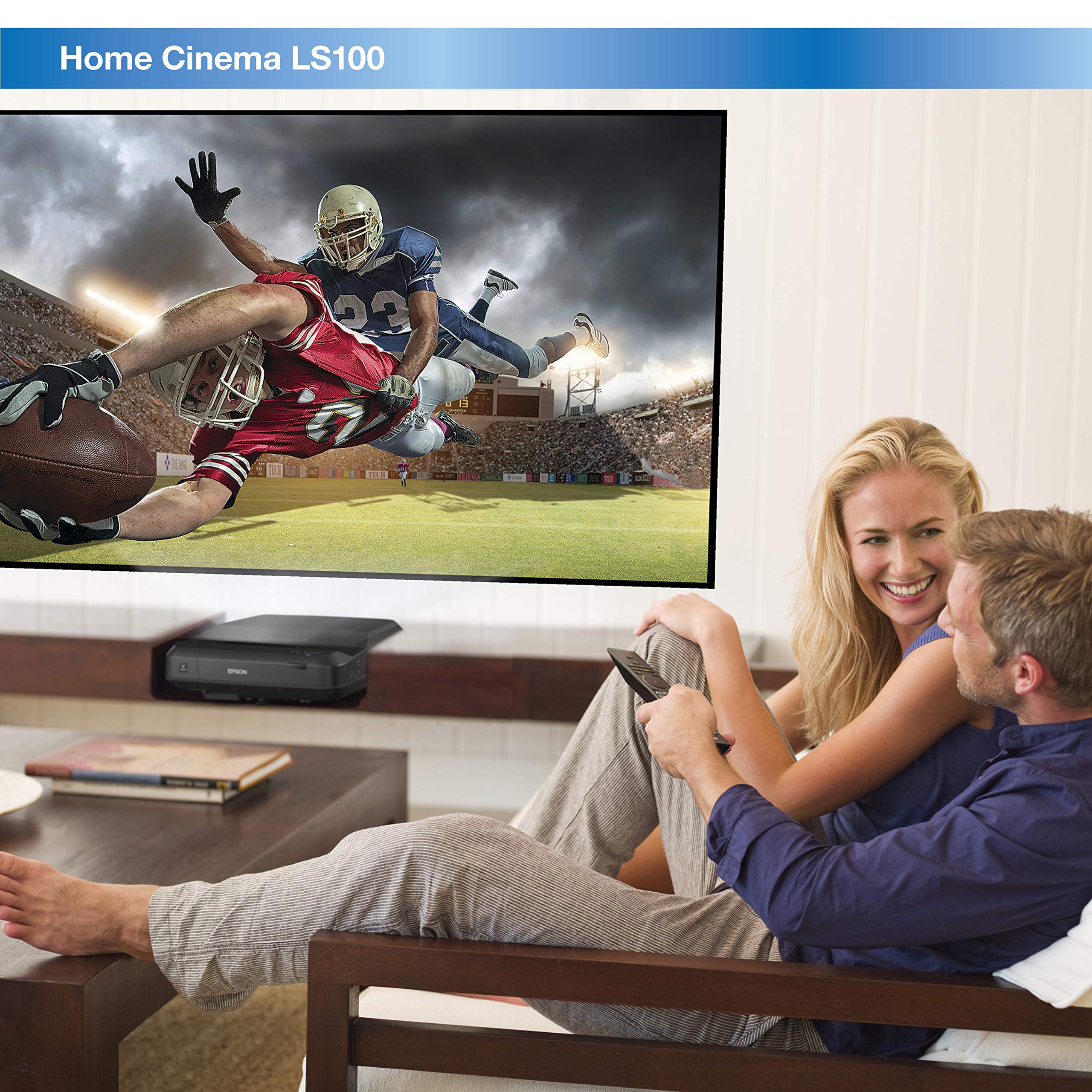 Epson Home Cinema LS100 3LCD Ultra Short-throw Projector, Digital Laser Display with Full HD and 100% Color Brightness