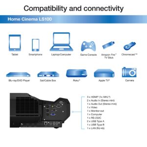 Epson Home Cinema LS100 3LCD Ultra Short-throw Projector, Digital Laser Display with Full HD and 100% Color Brightness