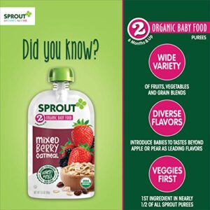 Sprout Organic Baby Food, Stage 2 Pouches, Fruit Veggie & Grain Blend, Mixed Berry Oatmeal, 3.5 Oz Purees (Pack of 6)