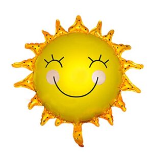 Sun Smiley Face Foil Mylar Balloons Sunshine Birthday Party Balloons Sunny Wedding Anniversary Summer Theme Party Favors Decorations, 28 inch, 5 PC