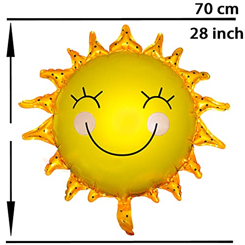 Sun Smiley Face Foil Mylar Balloons Sunshine Birthday Party Balloons Sunny Wedding Anniversary Summer Theme Party Favors Decorations, 28 inch, 5 PC