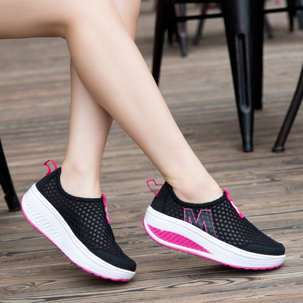 L LOUBIT Women Sneakers Comfort Slip On Wedges Shoes Breathable Mesh Walking Shoes for Women 3308 Black 37