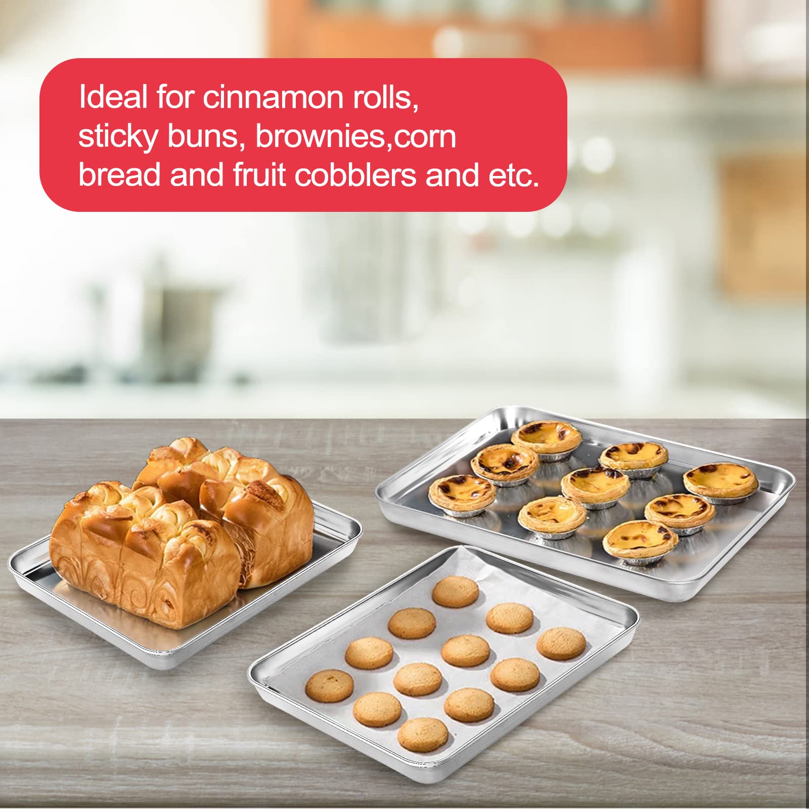 Zacfton Cookie Sheets for Baking, Stainless Steel Baking Sheet Baking Pan Tray - 12.4 x 10 x 1 Inch, Non Toxic & Healthy, Mirror Finish & Easy Clean, Dishwasher Safe & Heavy Duty