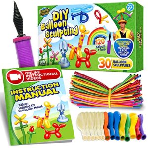 diy balloon animal kit for beginners. twisting & modeling balloon kit 30 + sculptures,100 balloons for balloon animals, pump and manual. party fun activity/gift for, teens boys and girls