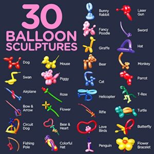 DIY Balloon Animal Kit for beginners. Twisting & Modeling balloon Kit 30 + Sculptures,100 Balloons for balloon animals, Pump and Manual. Party Fun Activity/Gift for, Teens Boys and Girls