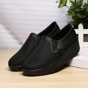 L LOUBIT Women Wedge Shoes Breathable Mesh Sneakers Slip On Comfort Platform Walking Shoes Black 38