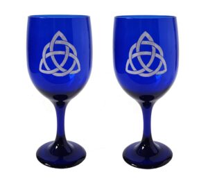 trinity celtic knot cobalt blue 11.5 oz wine glass set of two