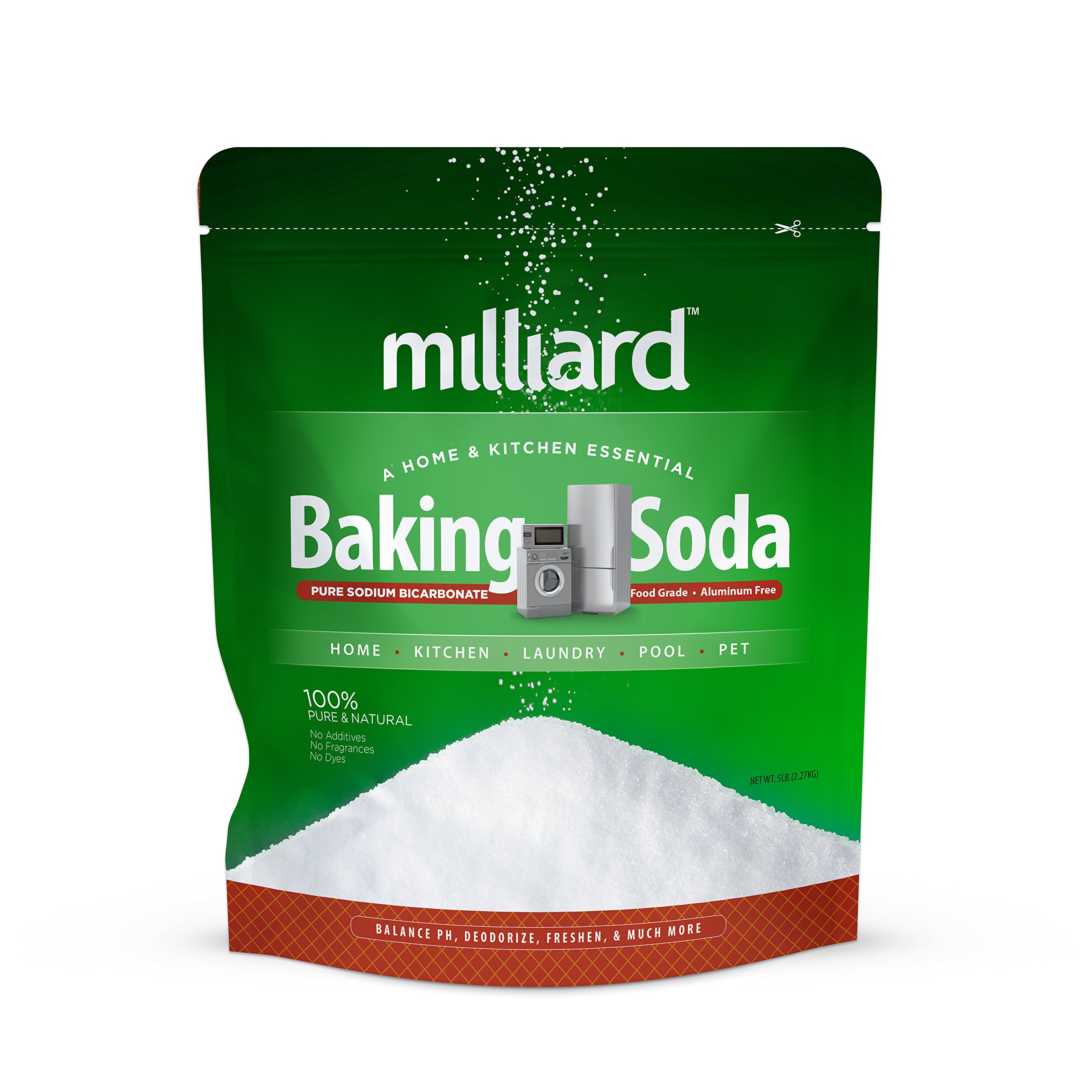 Milliard 5lbs Baking Soda / Sodium Bicarbonate USP - 5 Pound Bulk Resealable Bag