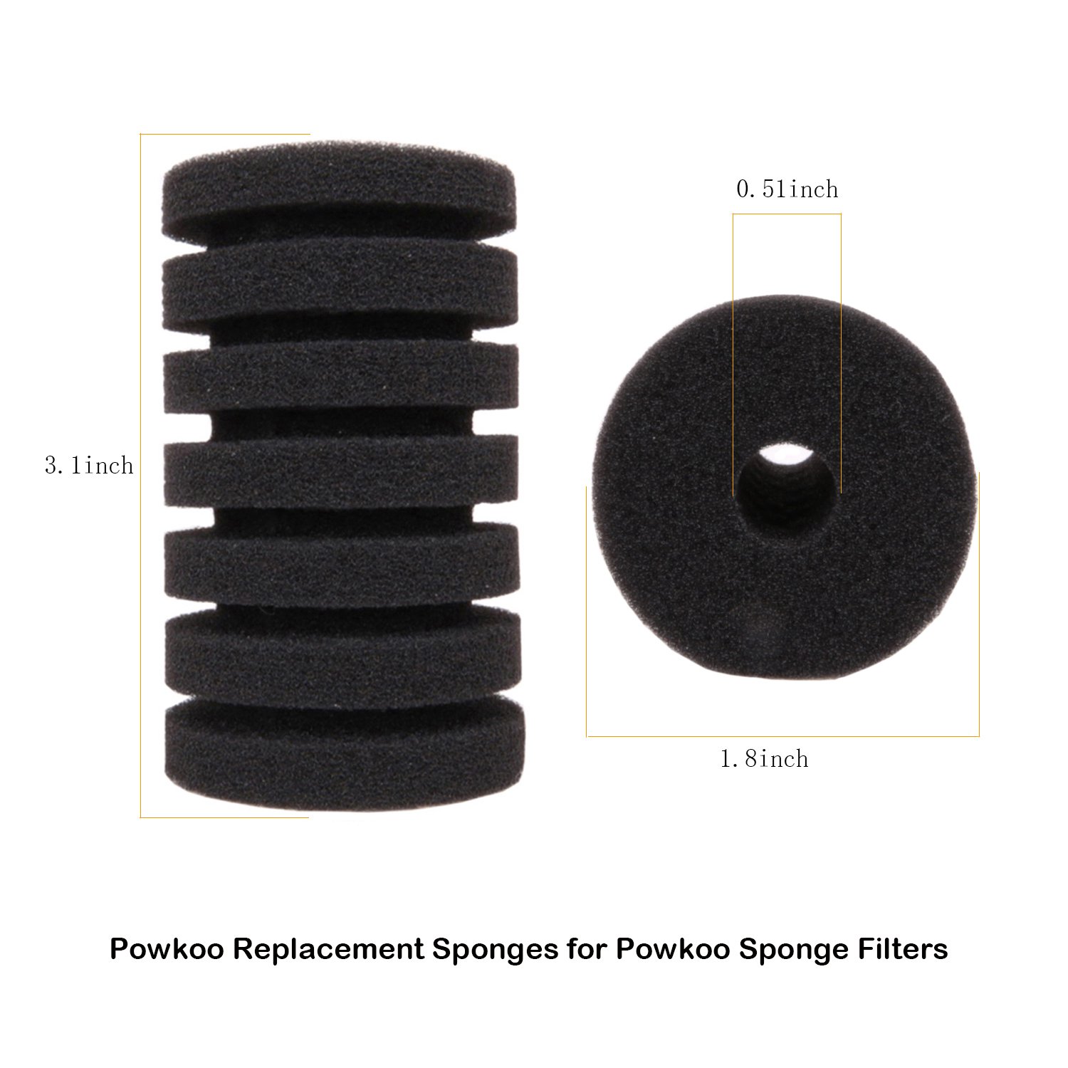 Powkoo 4pcs Replacement Sponge Filter, Replacement Sponges for Sponge Filter