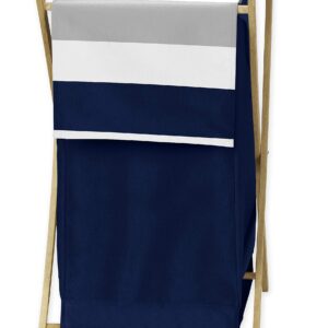 Sweet Jojo Designs Children Kids Teen Clothes Laundry Hamper for Navy Blue and Gray Stripe Bedding Set