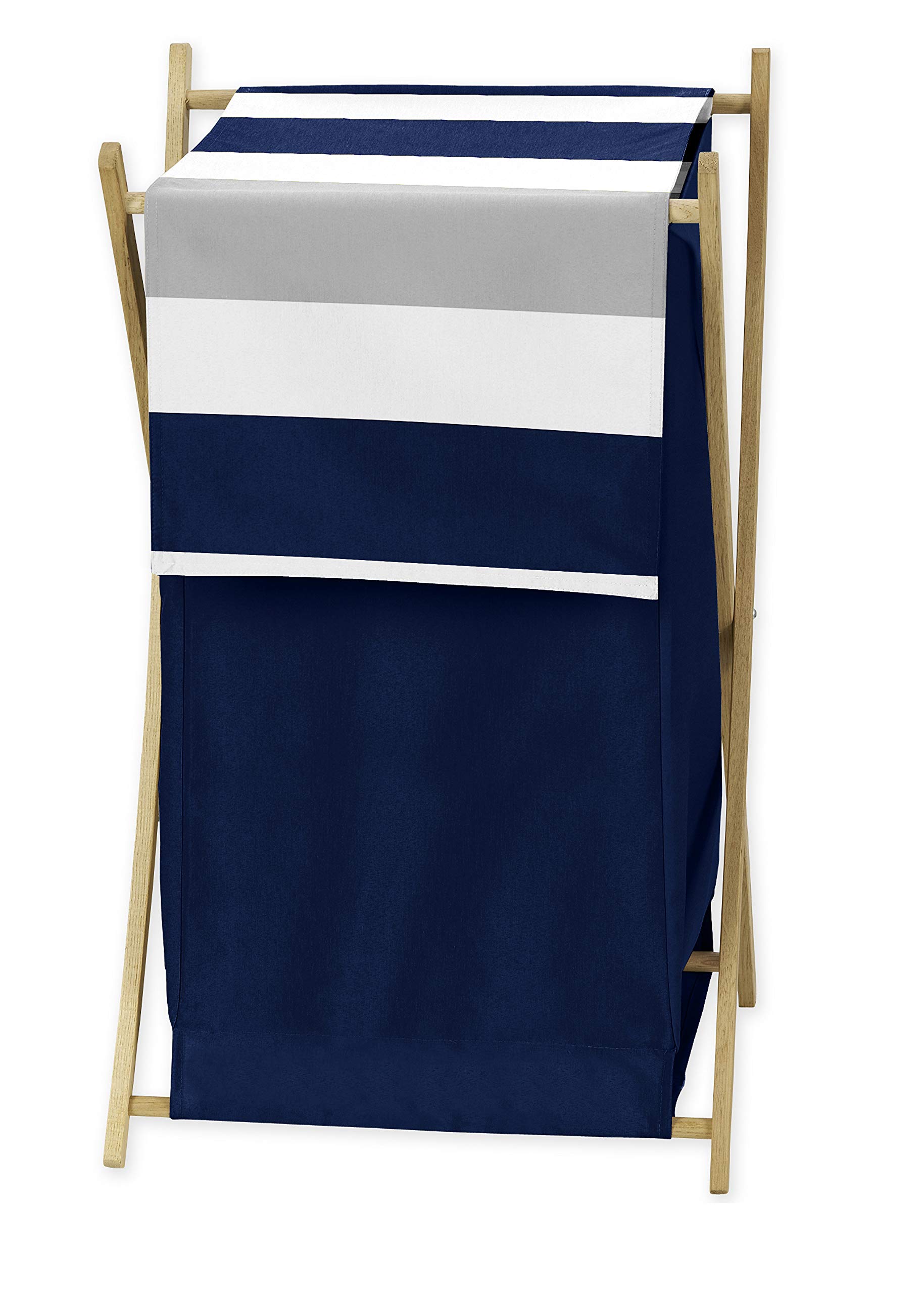 Sweet Jojo Designs Children Kids Teen Clothes Laundry Hamper for Navy Blue and Gray Stripe Bedding Set