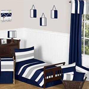 Sweet Jojo Designs Children Kids Teen Clothes Laundry Hamper for Navy Blue and Gray Stripe Bedding Set