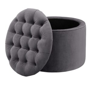 tov furniture queen velvet storage ottoman, grey