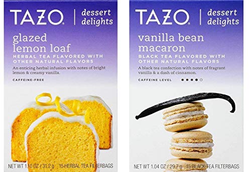 Tazo Dessert Inspired Flavored Tea 2 Flavor Variety Bundle, (1) each: Glazed Lemon Loaf and Vanilla Bean Macaron (15 Count)