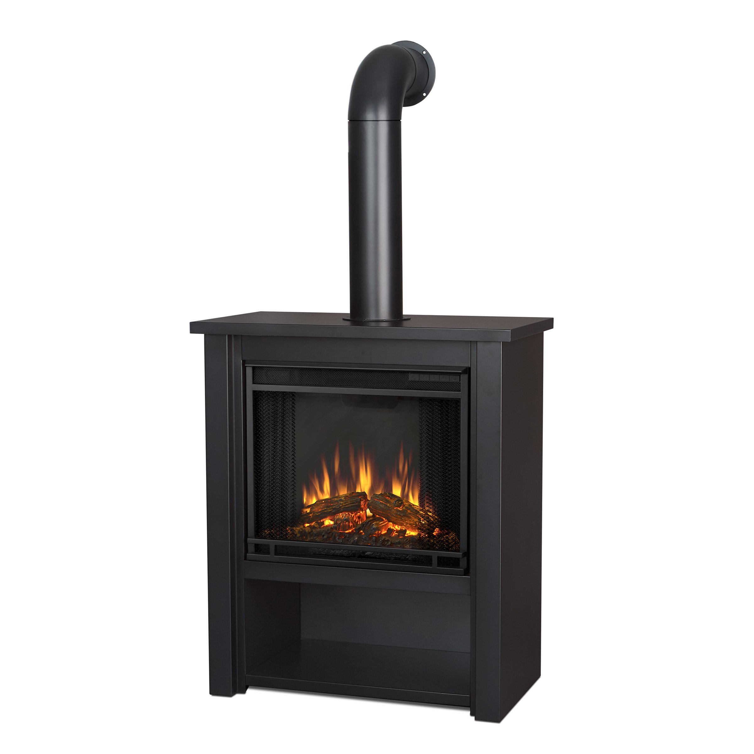 Real Flame Black Hollis Electric Fireplace - Freestanding with Remote Control - 6 Flame Colors & 5 Brightness Levels, Black