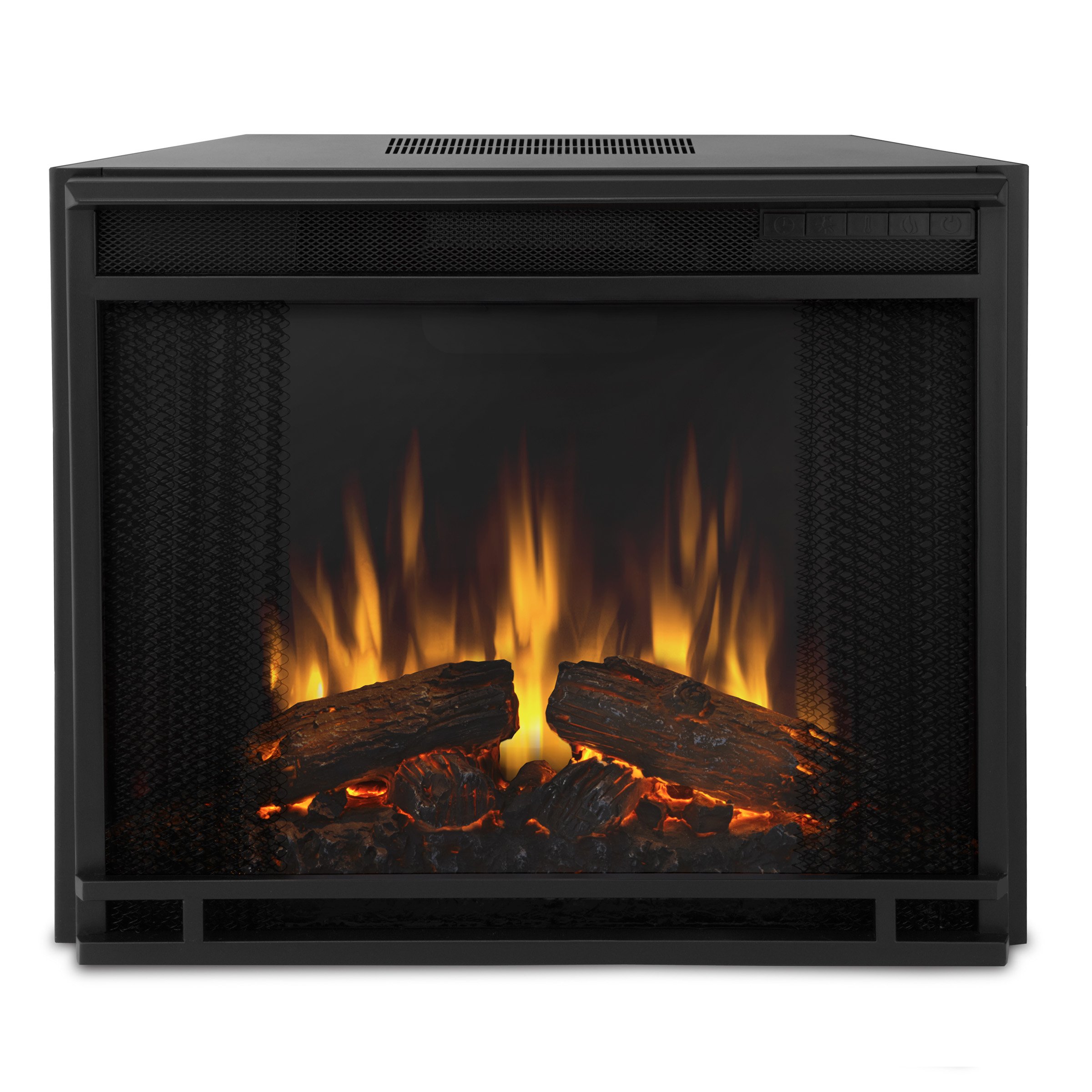 Real Flame Black Hollis Electric Fireplace - Freestanding with Remote Control - 6 Flame Colors & 5 Brightness Levels, Black