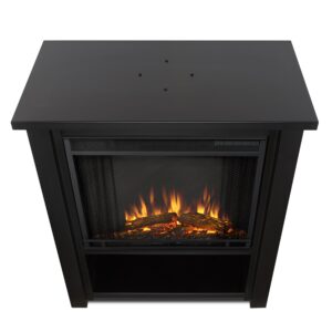 Real Flame Black Hollis Electric Fireplace - Freestanding with Remote Control - 6 Flame Colors & 5 Brightness Levels, Black