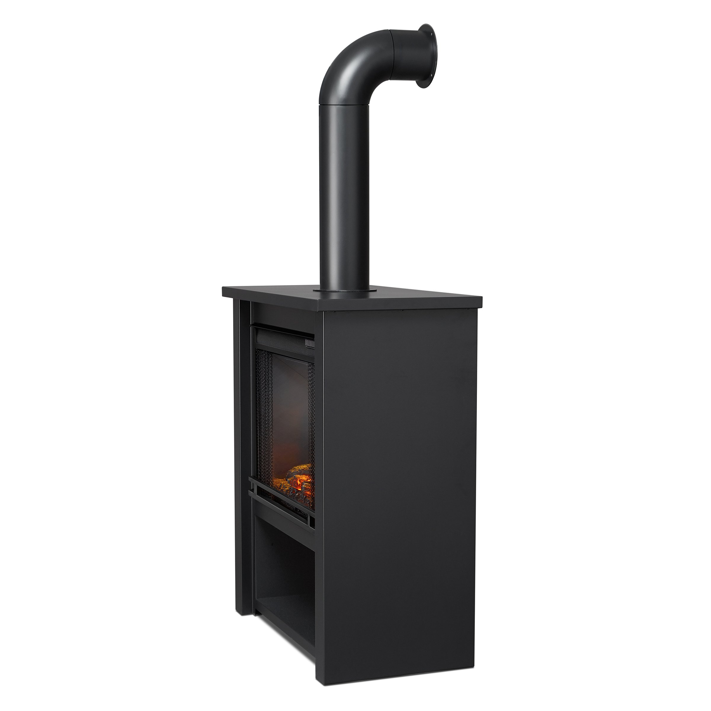 Real Flame Black Hollis Electric Fireplace - Freestanding with Remote Control - 6 Flame Colors & 5 Brightness Levels, Black