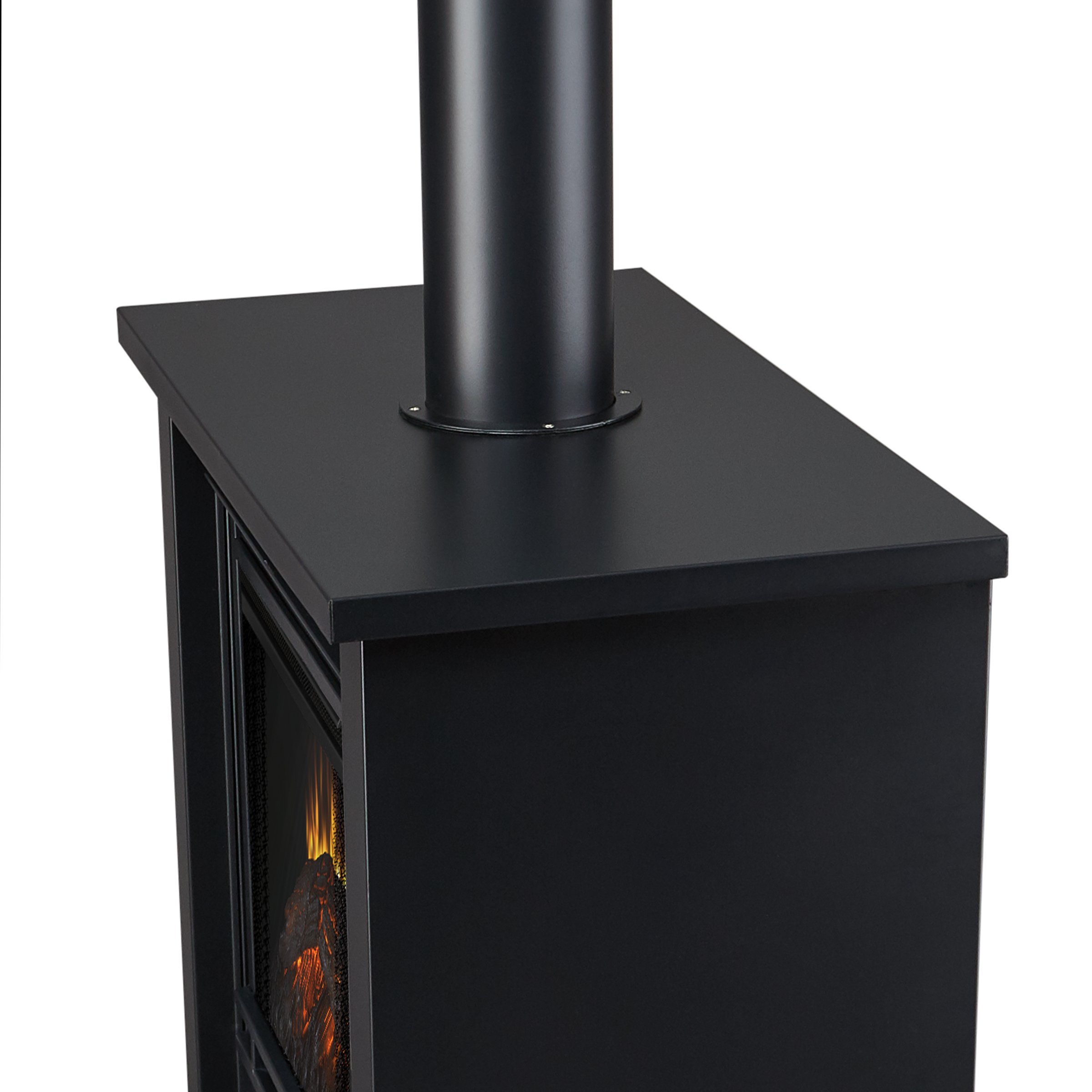 Real Flame Black Hollis Electric Fireplace - Freestanding with Remote Control - 6 Flame Colors & 5 Brightness Levels, Black