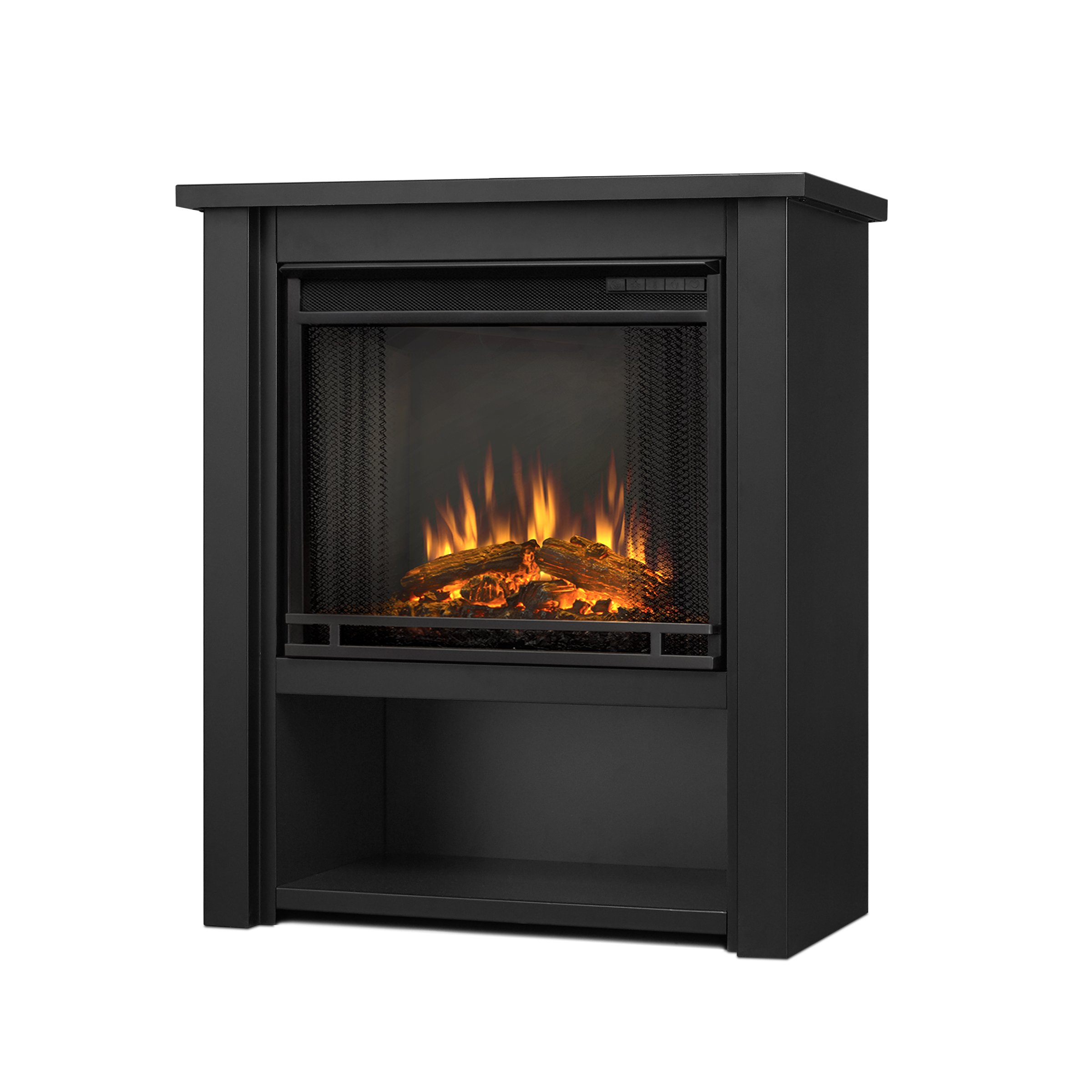 Real Flame Black Hollis Electric Fireplace - Freestanding with Remote Control - 6 Flame Colors & 5 Brightness Levels, Black