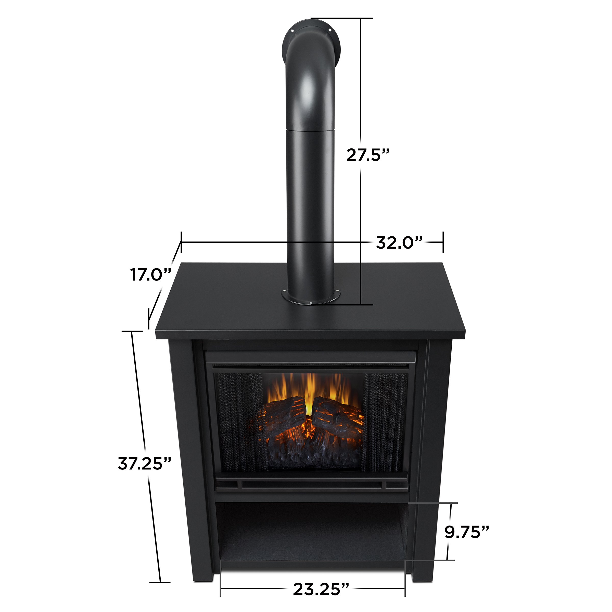 Real Flame Black Hollis Electric Fireplace - Freestanding with Remote Control - 6 Flame Colors & 5 Brightness Levels, Black