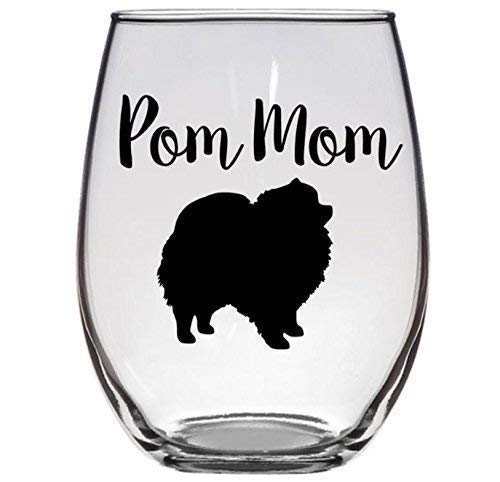 Pom Mom - Pomeranian Dog Lover, Owner Gift - Premium 21oz Stemless Wine Glass