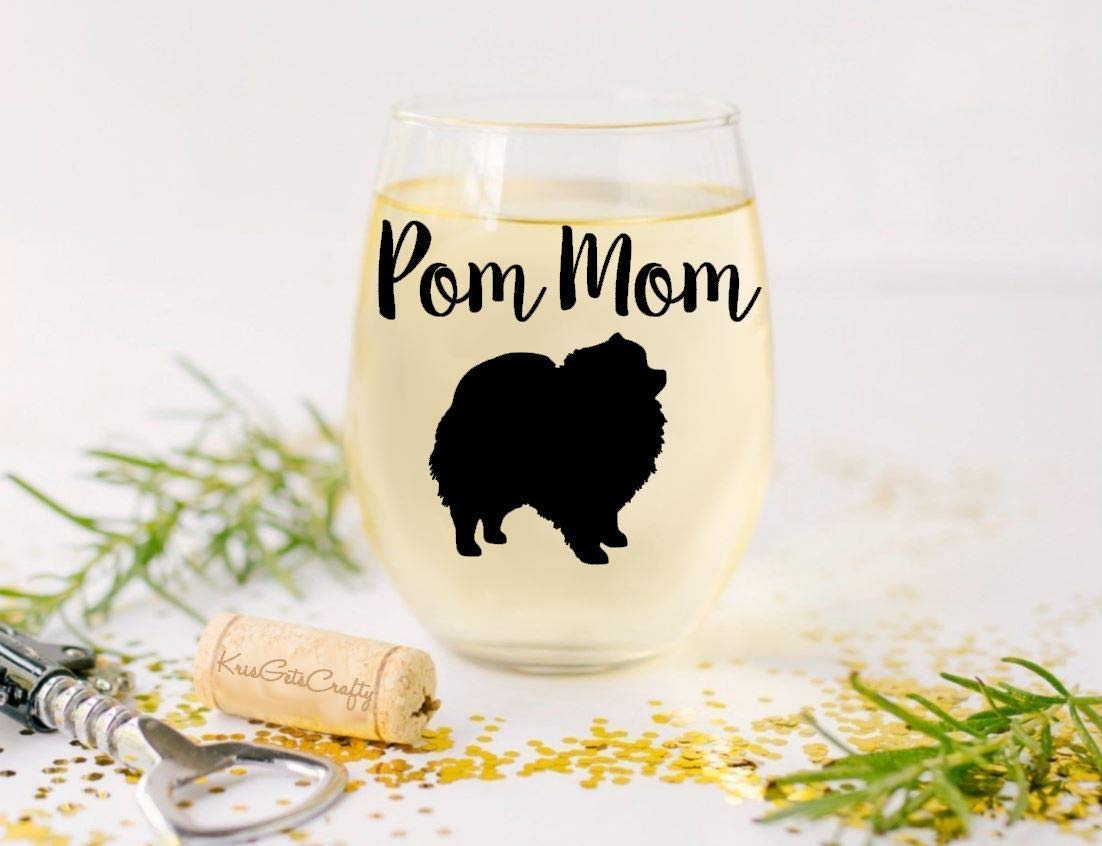 Pom Mom - Pomeranian Dog Lover, Owner Gift - Premium 21oz Stemless Wine Glass