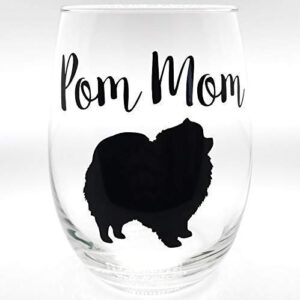 Pom Mom - Pomeranian Dog Lover, Owner Gift - Premium 21oz Stemless Wine Glass