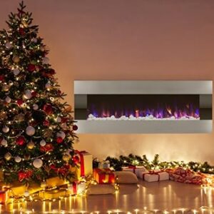 Electric Fireplace - 54 Inch Wall Mounted Fireplace Heater with Remote Control Adjustable LED Flame Color, Timer, and Heat by Northwest (Silver)