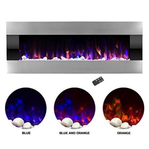 Electric Fireplace - 54 Inch Wall Mounted Fireplace Heater with Remote Control Adjustable LED Flame Color, Timer, and Heat by Northwest (Silver)