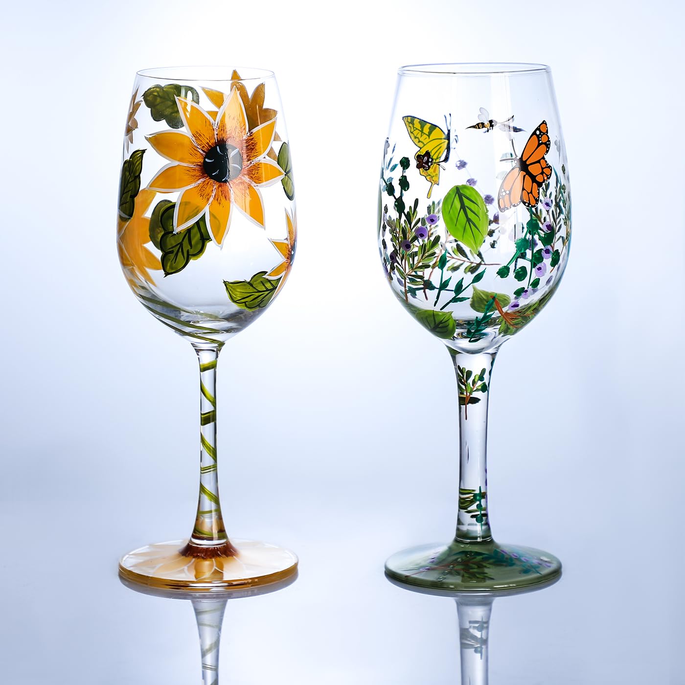 CHOOLD Sunflower Artisan Painted Wine Glass Flower Print Wine Glasses Lead-Free Glasses Goblet for Party Wedding Christmas Gift