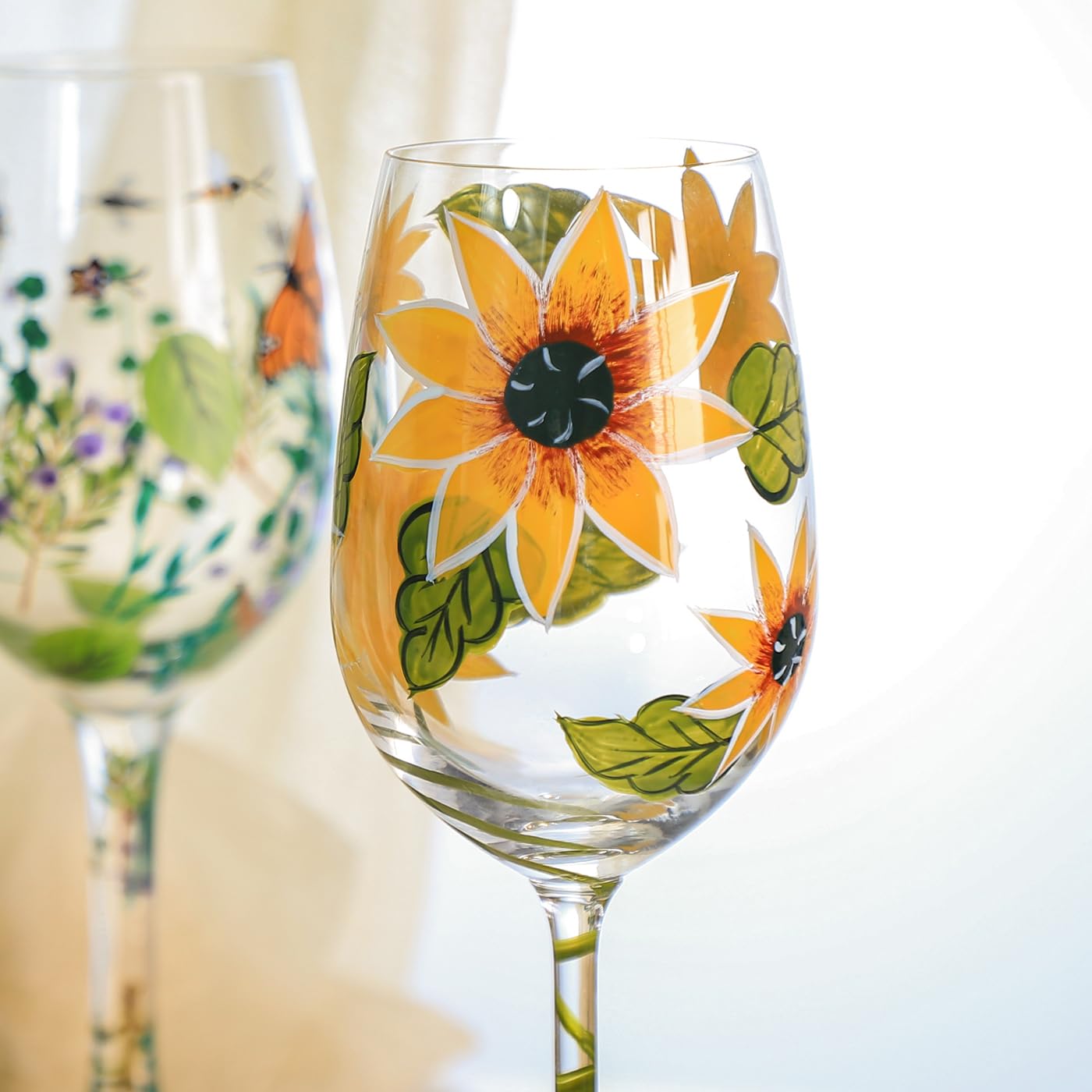 CHOOLD Sunflower Artisan Painted Wine Glass Flower Print Wine Glasses Lead-Free Glasses Goblet for Party Wedding Christmas Gift