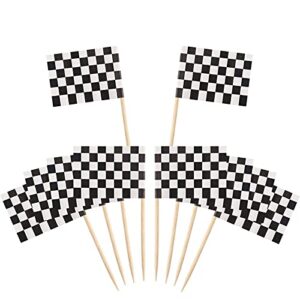 pangda 100 pack checkered racing flag toothpicks cupcake picks toothpick flag dinner flags race car cake toppers decorations party supplies