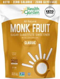 health garden monk fruit sweetener, classic - non gmo - gluten free - sugar substitute - kosher - keto friendly (3 lbs)