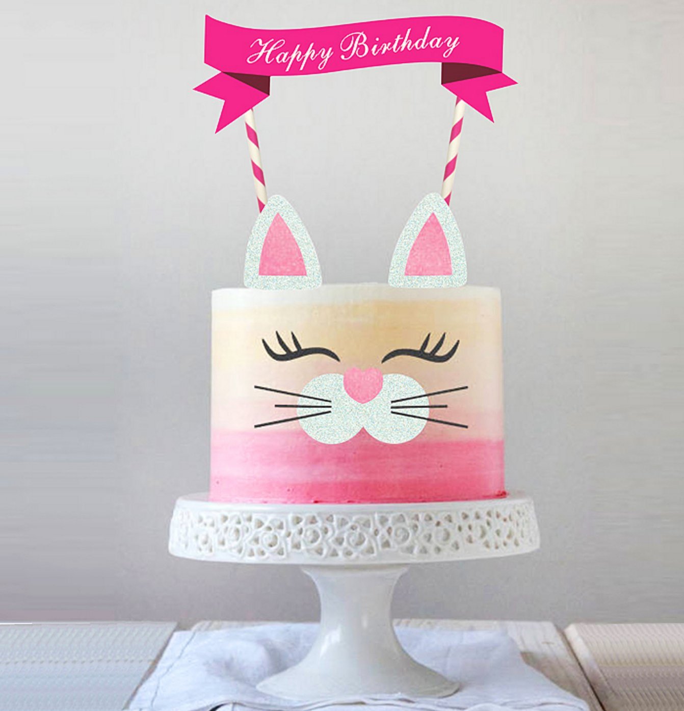 Handmade Cat Cake Topper Decoration, Cake Decor And Birthday Party Picks