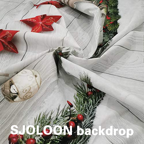 SJOLOON Christmas Backdrop Balls White Wood Floor Photography Backdrop Christmas Backdrops for Photography Photo Backdrops Studio Background 10383(10x10FT)