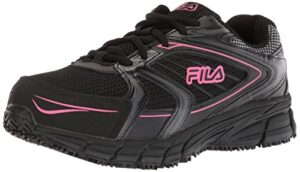 fila women's memory reckoning 8 slip resistant steel toe running shoe sr st, black/black/kopk, 10