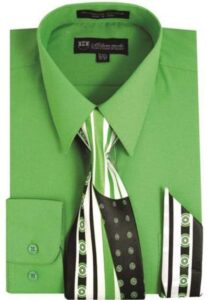 milano moda men's long sleeve dress shirt with matching tie and handkerchief sg21a, applegreen, 17"-17.5" neck 34"-35" sleeve