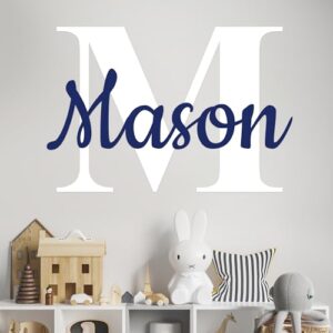 personalized name & initial vinyl wall decor i nursery wall decal for baby boy & girl decoration i stickers for kids i multiple options for customization (wide 30" x 20" height (medium))