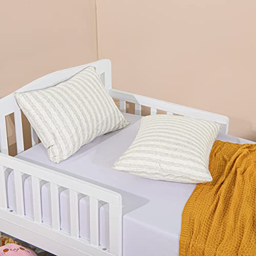 NTBAY 2 Pack 100% Organic Jersey Cotton Toddler Pillowcases, Super Soft and Breathable Yarn-Dyed 13x18 Nursery Pillow Cases with Envelope Closure, 13"x18", Camel and Beige Stripe