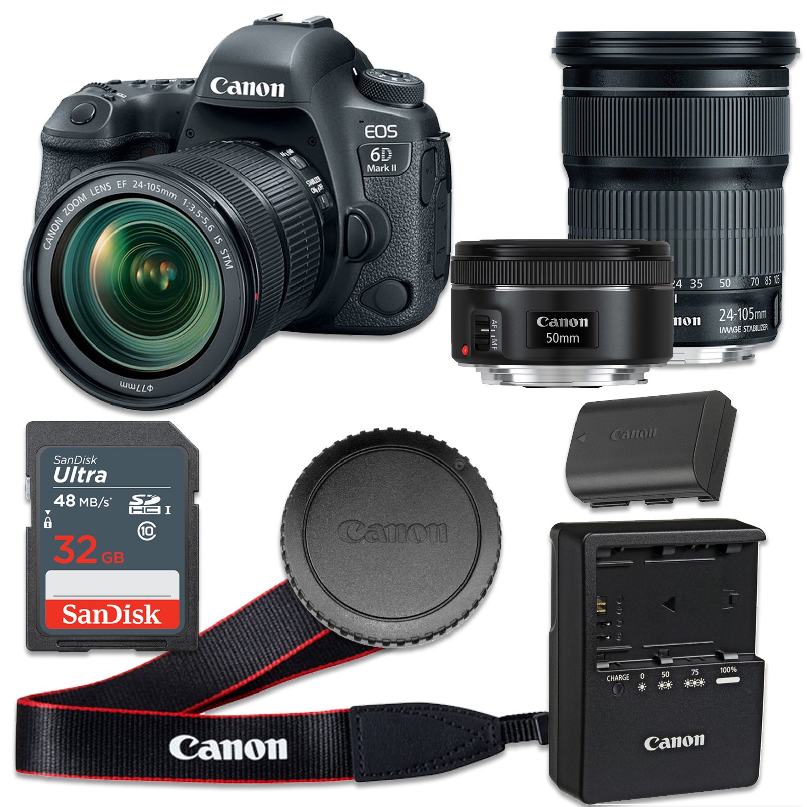 Canon EOS 6D Mark II 26.2 MP CMOS Digital SLR Camera with 3.0-Inch LCD with EF 24-105mm f/3.5-5.6 IS STM Lens and EF 50mm f/1.8 STM Lens - Wi-Fi Enabled (Renewed)