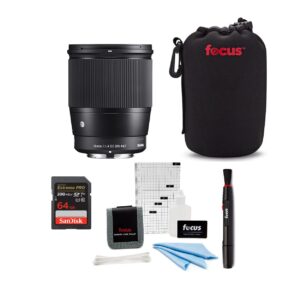 sigma 16mm f/1.4 dc dn contemporary lens for sony with 64gb extreme pro sd card and accessory bundle