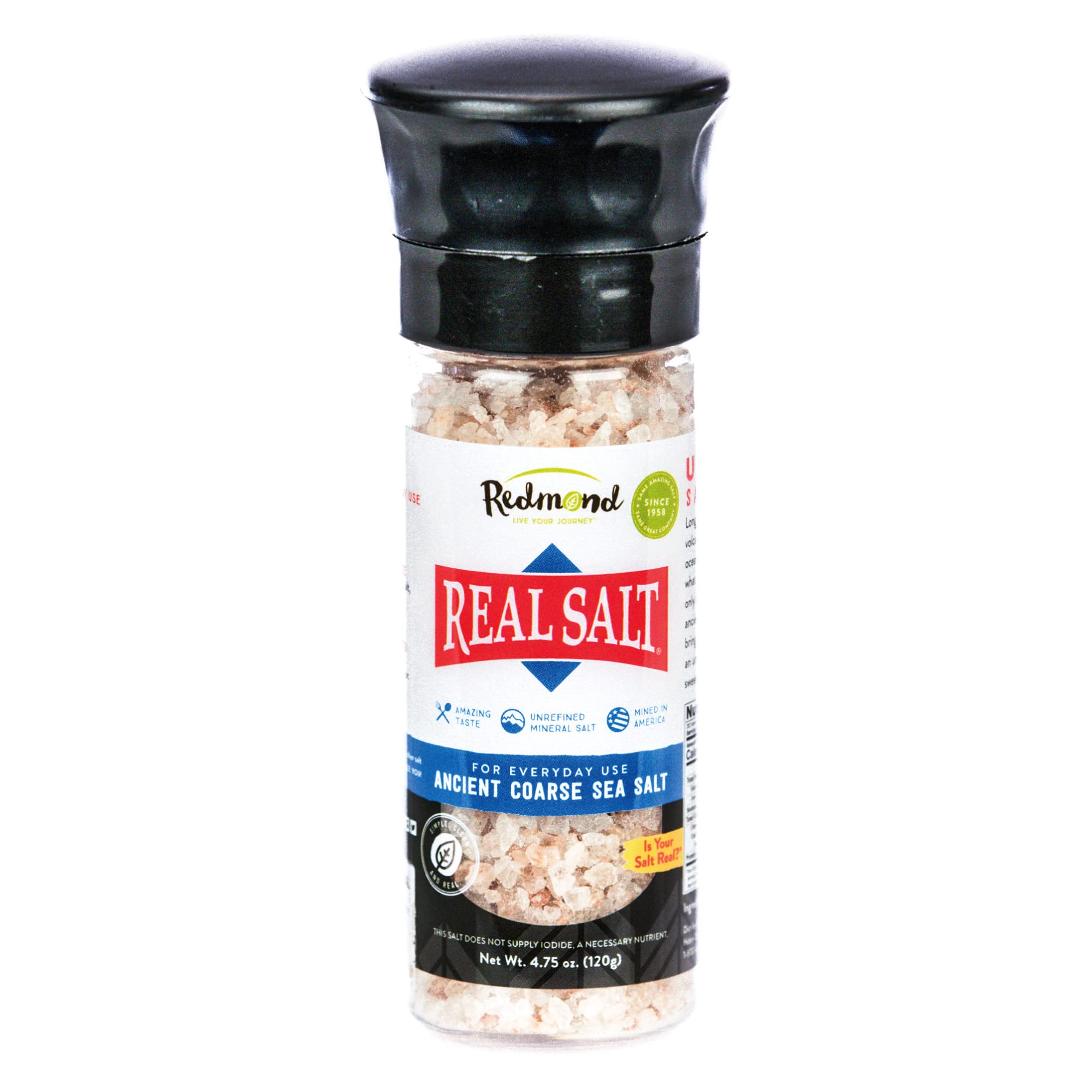 Redmond Real Sea Salt - Natural Unrefined Gluten Free, Coarse Salt with Coarse Grinder (Original Bundle)