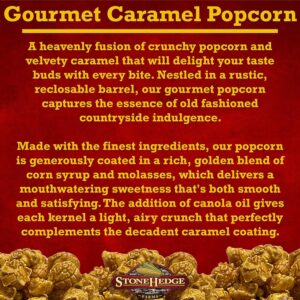 Stonehedge Farms Caramel Flavored Popcorn - 32 oz Large Tub - Bulk Gourmet Deliciously Old Fashioned Popped Sweet Snacks - Made in the USA